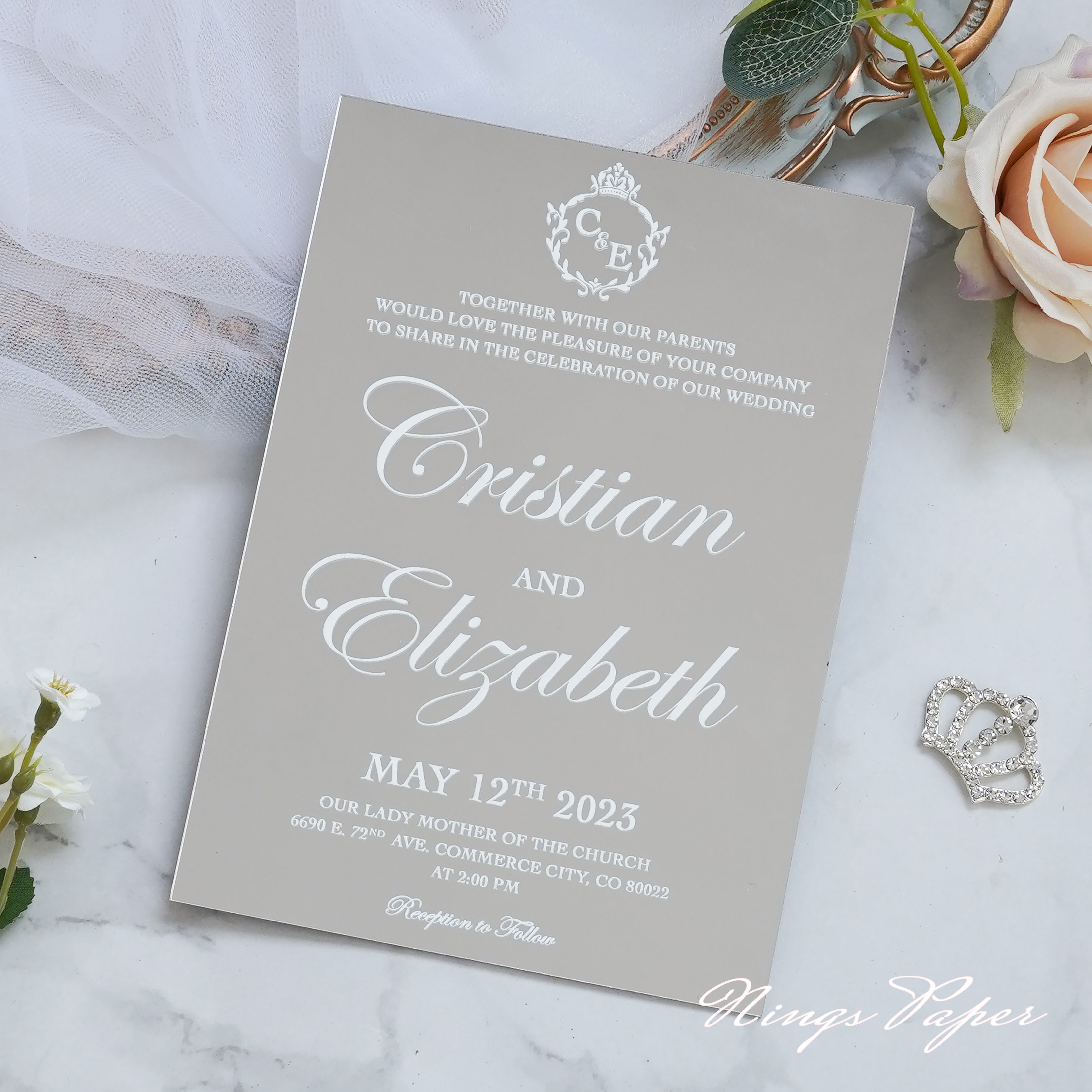 NingsPaper Silver Mirror Wedding Invitation Cards with Envelope-2mm/0.